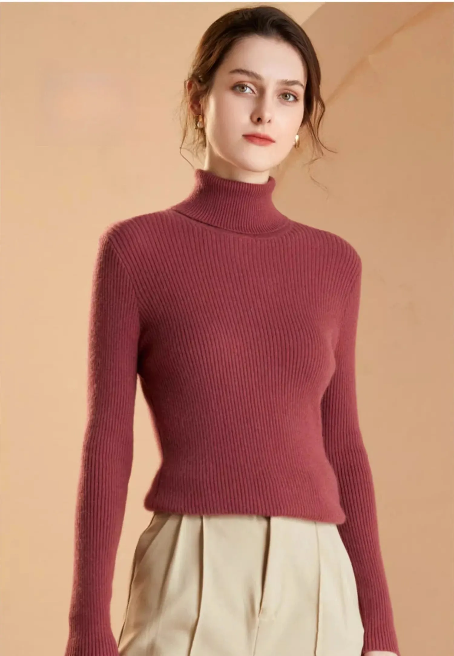 Autumn Winter Long Sleeve Loose Fit Elastic Women Pullover Turtleneck ...