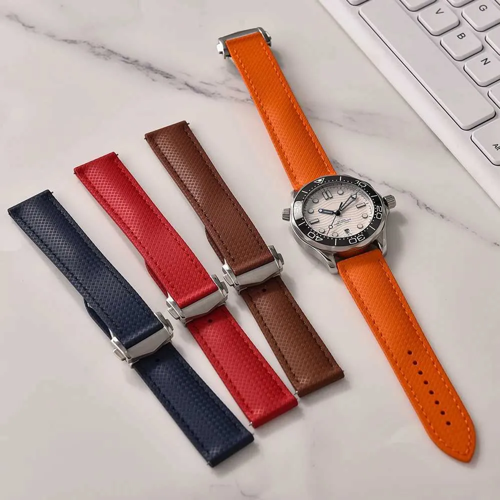 Delugs Quick Release 20mm 22mm FKM Rubber Watch Band with Butterfly ...