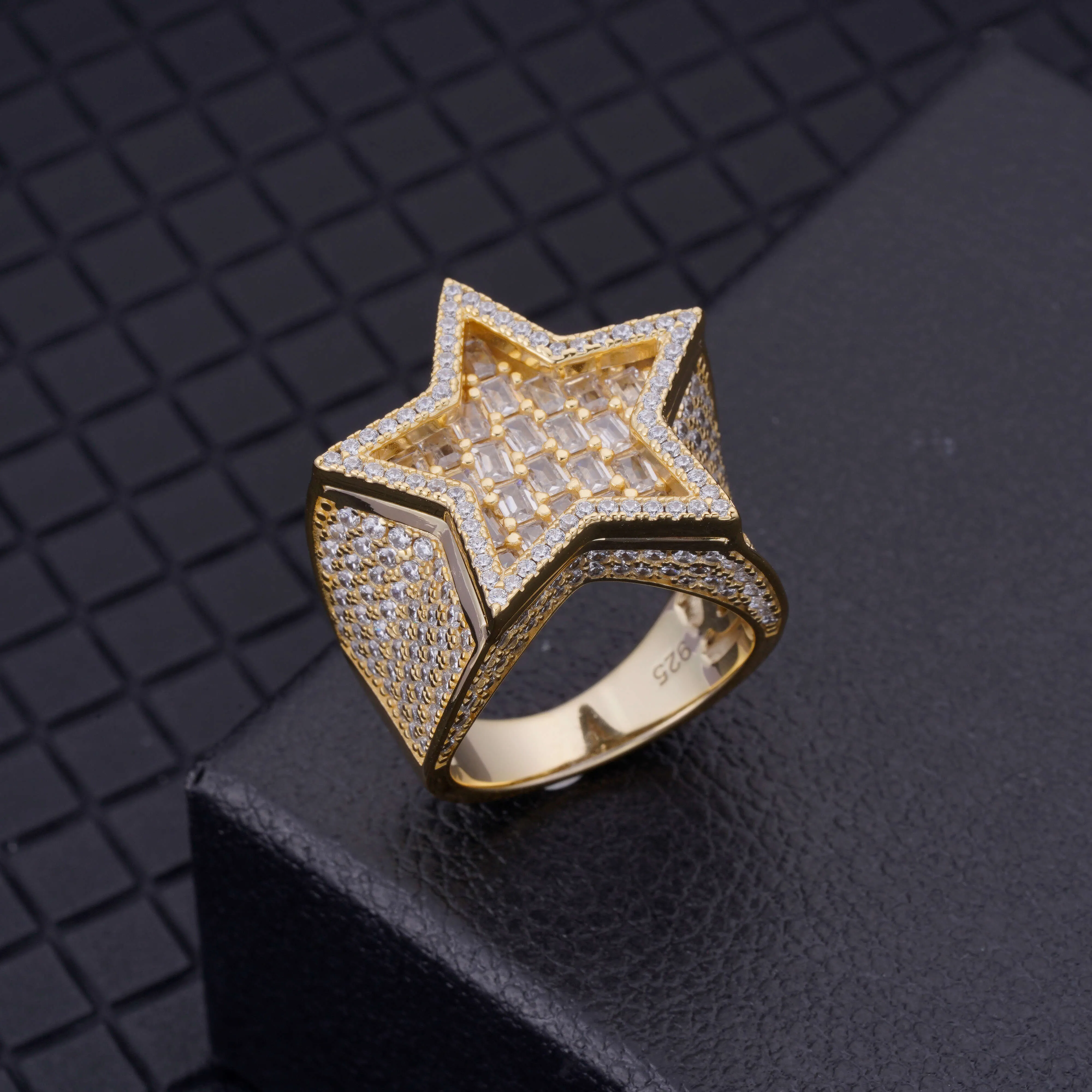 Iced Out VVS Moissanite Diamond CZ Mens David Star Ring Sparkling Stone ...