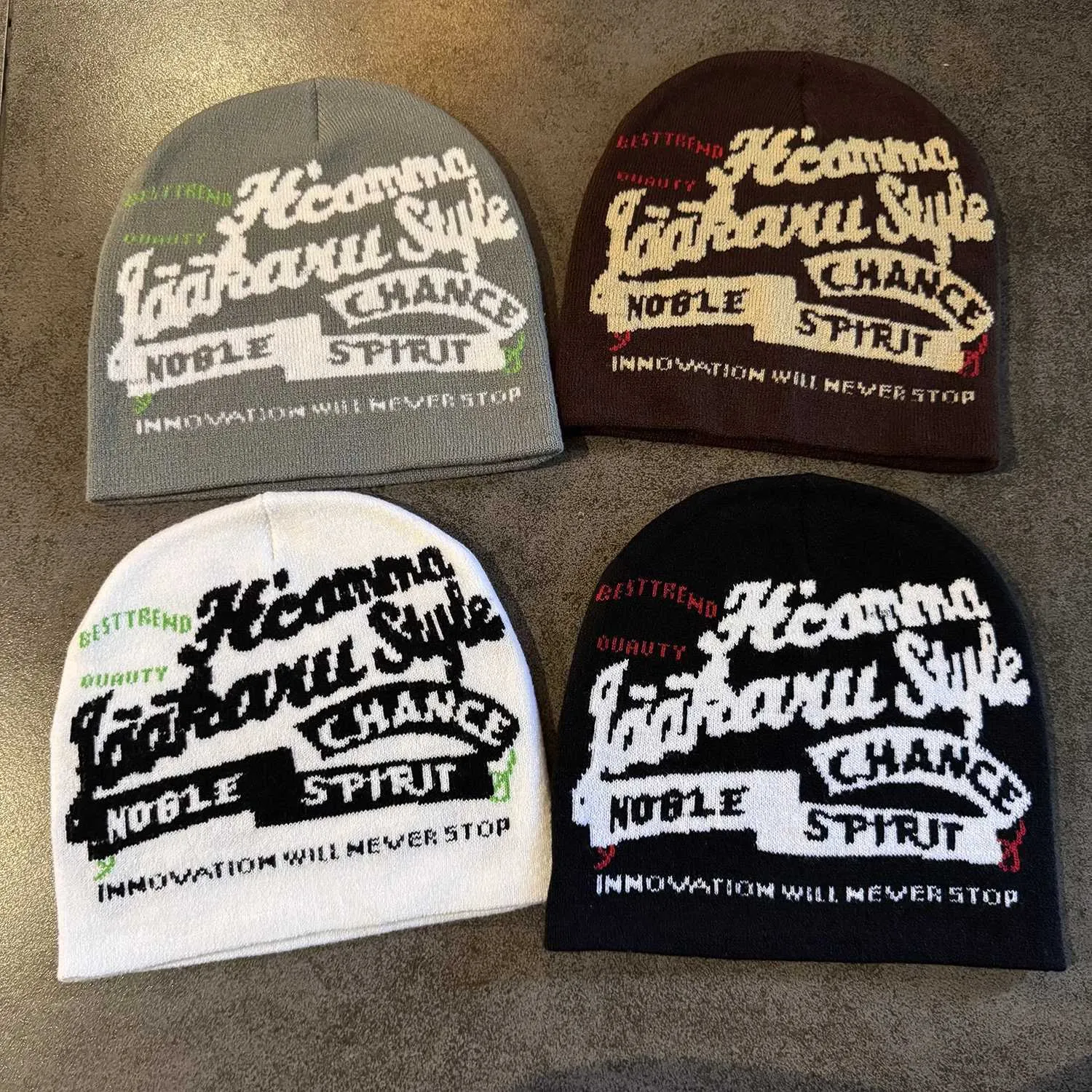 Knitted wool outdoor warm hat with jacquard print pattern dome top for ...