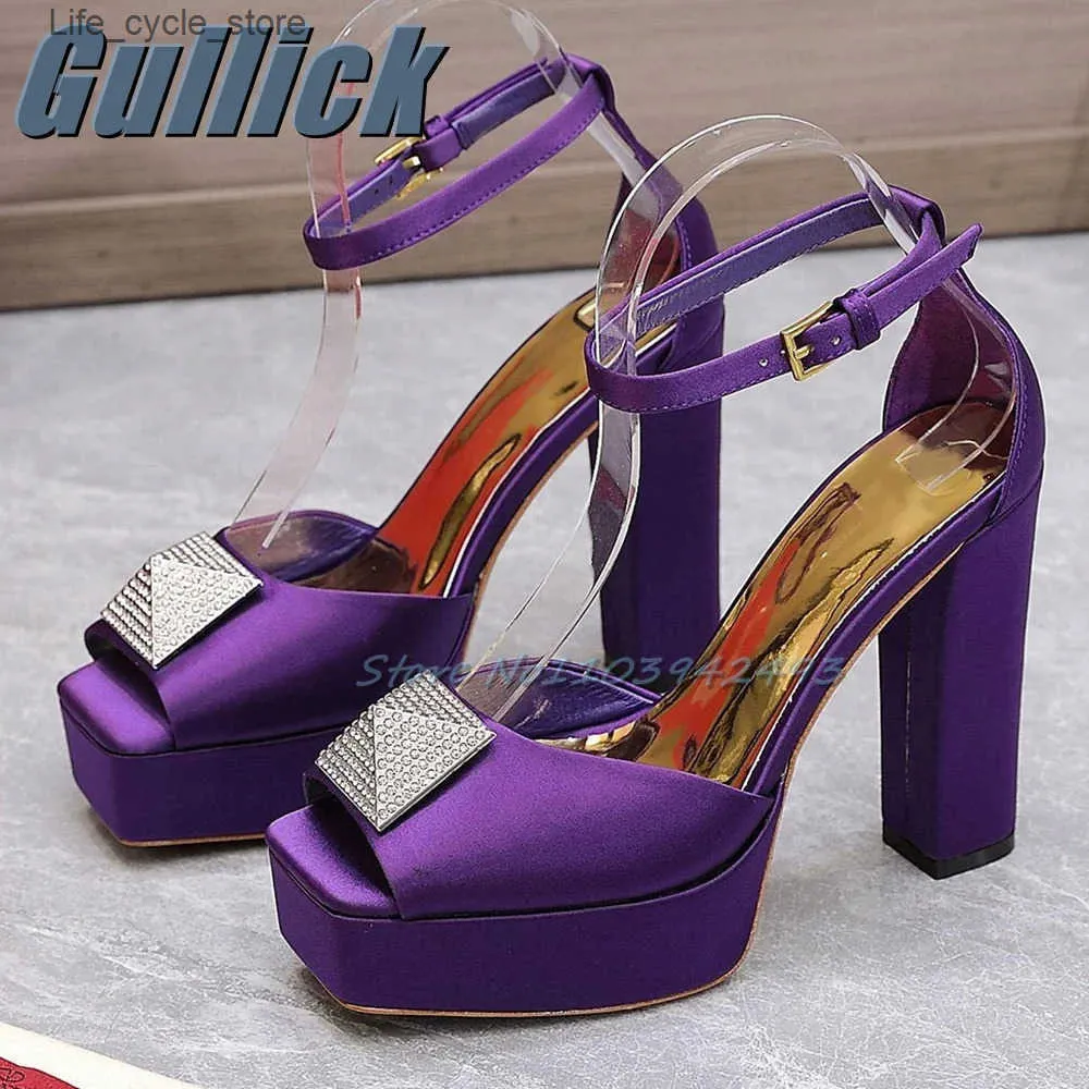 Platform Chunky Heel Sandals Women Open Side Vamp Silver Satin Square ...