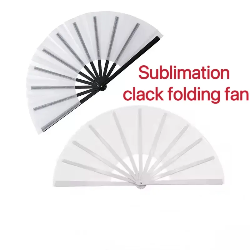 Large Folding Hand Fans Black And White: 13 Inch Clacking Polyester Fan ...