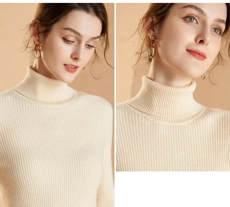 Autumn Winter Long Sleeve Loose Fit Elastic Women Pullover Turtleneck ...