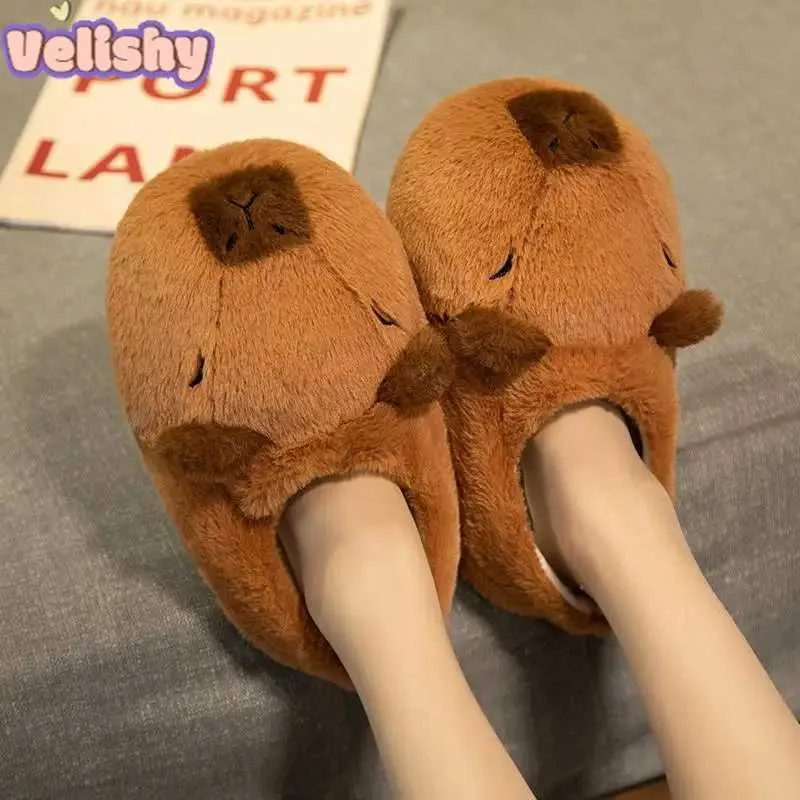 Cute Cartoon Capybara Plush Slippers Soft Nonslip Indoor Winter Shoes ...
