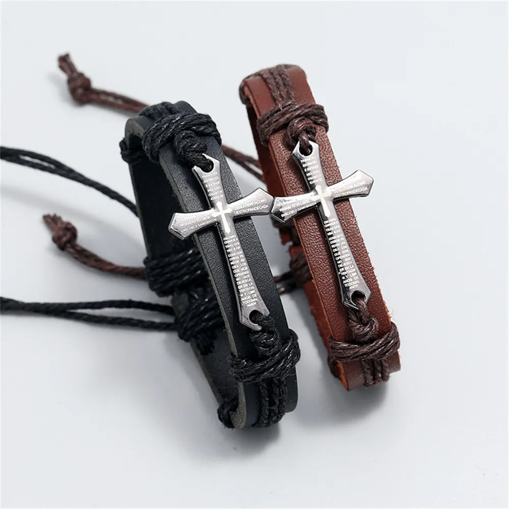Retro Punk Cross Faith Bracelets Braided Leather... From Dh5017046, $6. ...