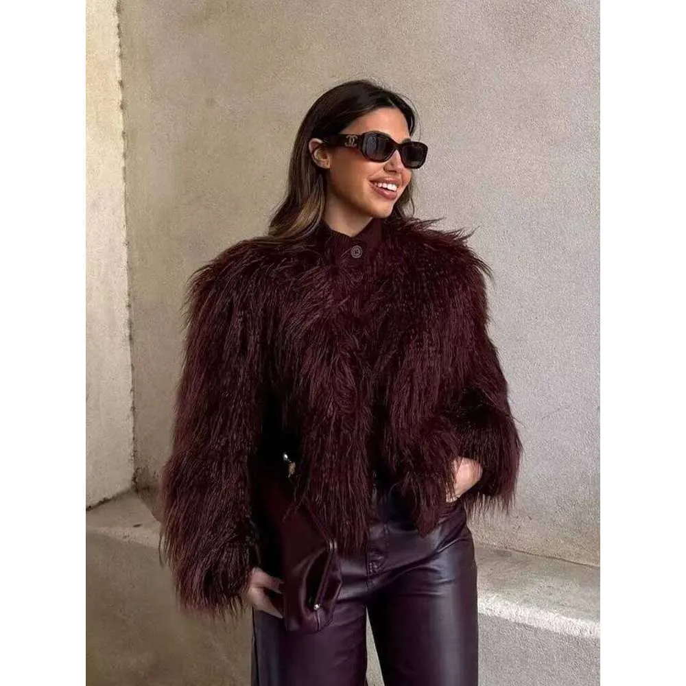 Faux Fur Short Coat for Women Autumn Casual V-Neck Bat Sleeved Jacket ...