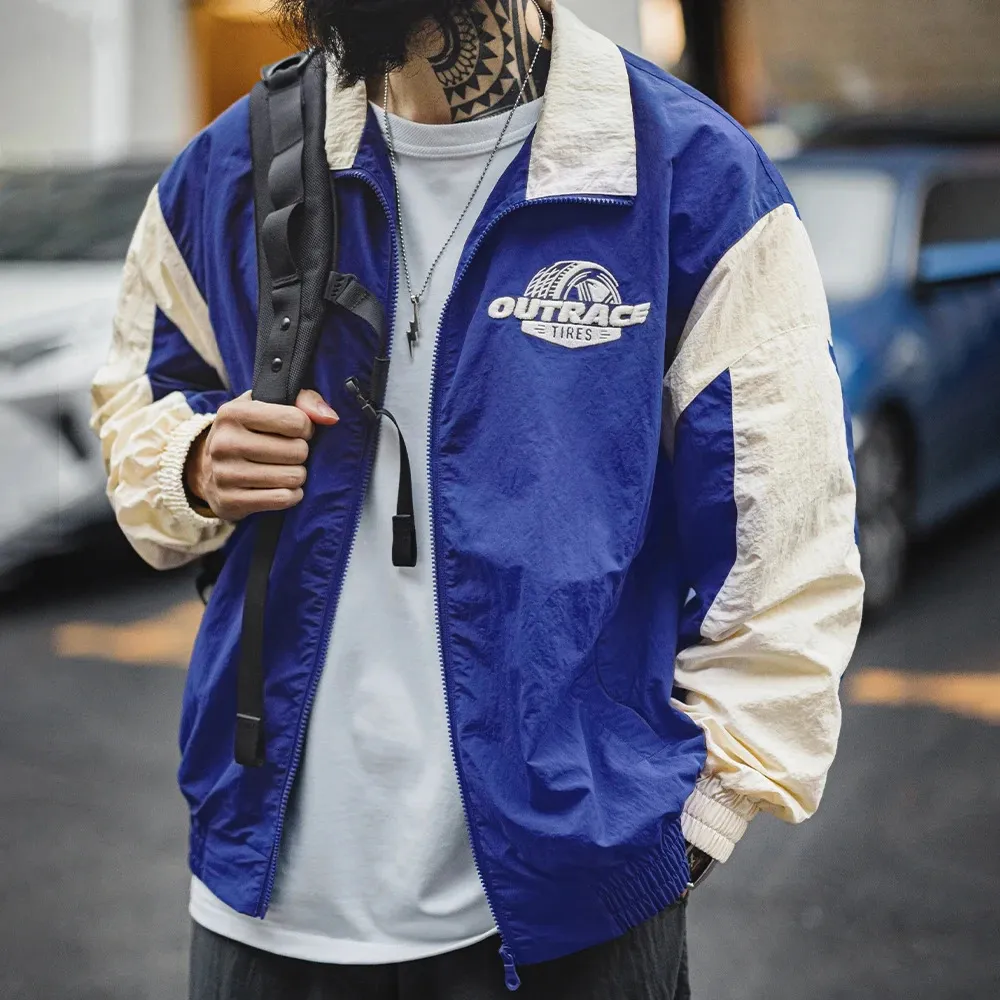 Men's Retro Style Racing Jacket, Spring Outdoor Motorcycle Jacket With ...