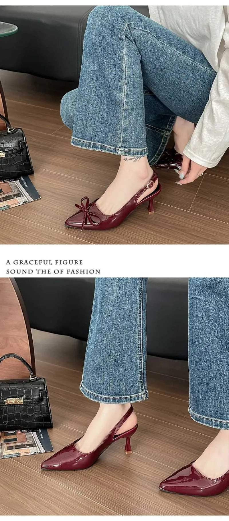 Womens Patent Leather High Heels Pointed Toe Spool Heel Black Elastic ...