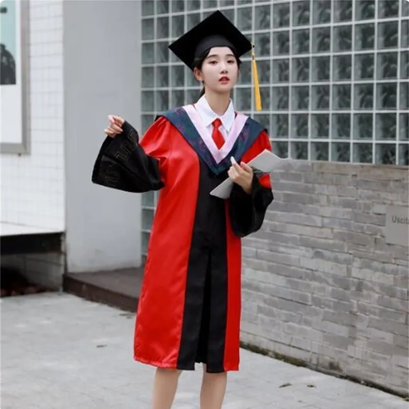 Red Korean Graduation Uniform With Hat And Robe For University Honor ...