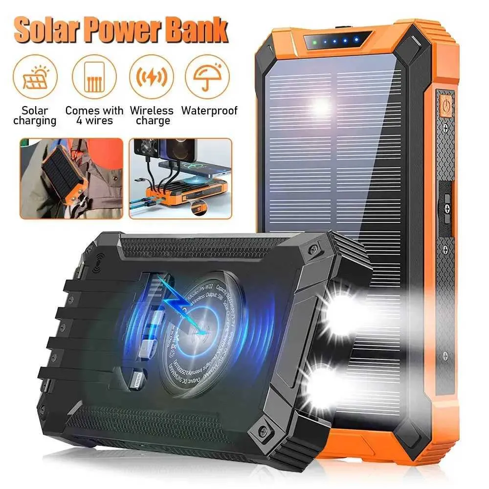 Solar Mobile Power Bank Portable Wireless Fast Charging 10000mAh 4 USB ...