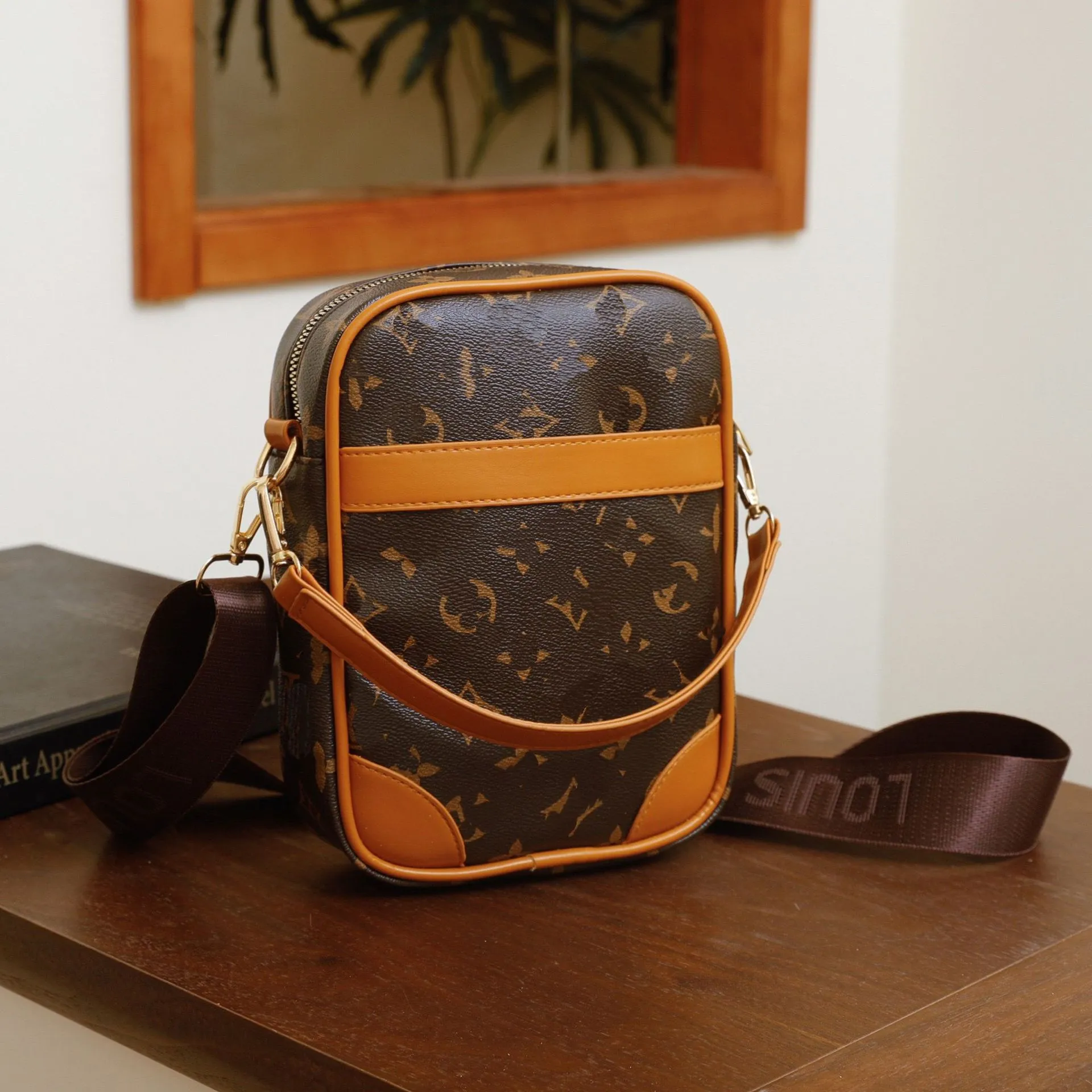 Men's Large PU Leather Crossbody Bag with Zipper Closure and Cell Phone ...