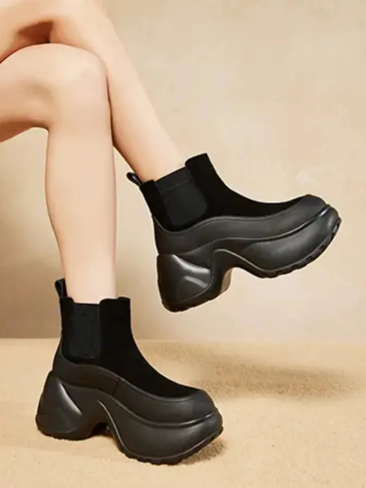 Platform Womens Ankle Boots PU Leather Wedge Heel Half Boots Casual ...