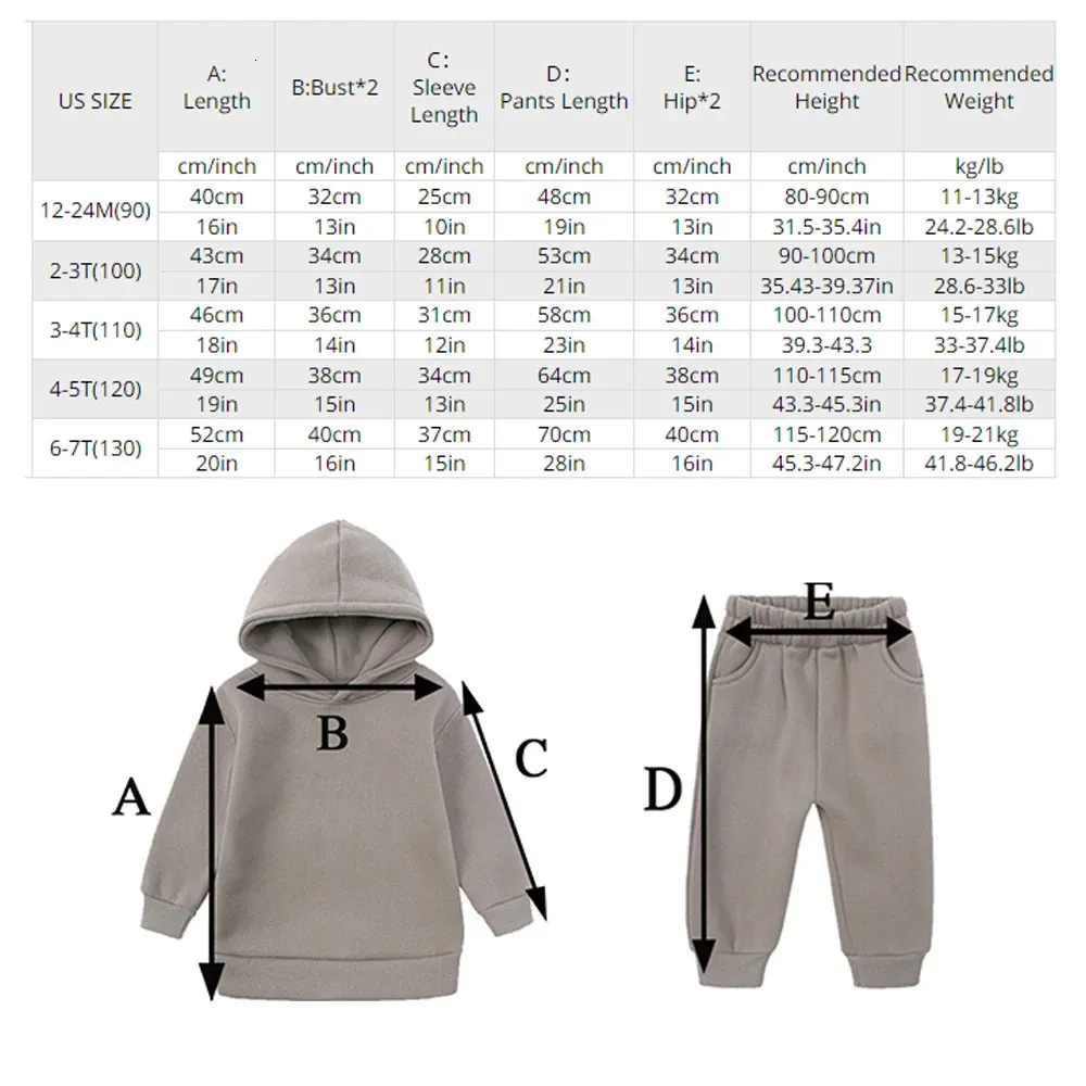 Kids Fleece Tracksuit Set Long Sleeve Hoodie Sweatshirt Solid Warm ...
