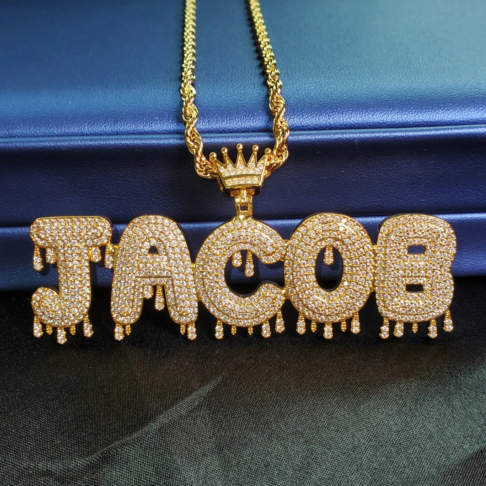 Custom Name Crown Drip Necklace: Personalized Hip Hop Word Pendant ...
