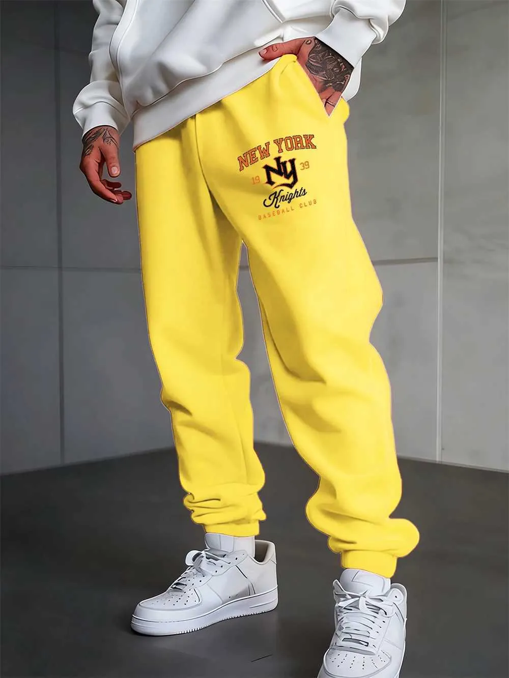 Mens Printed Denim Knit Sweatpants Loose Fit Mid Waist Bootcut Pants ...
