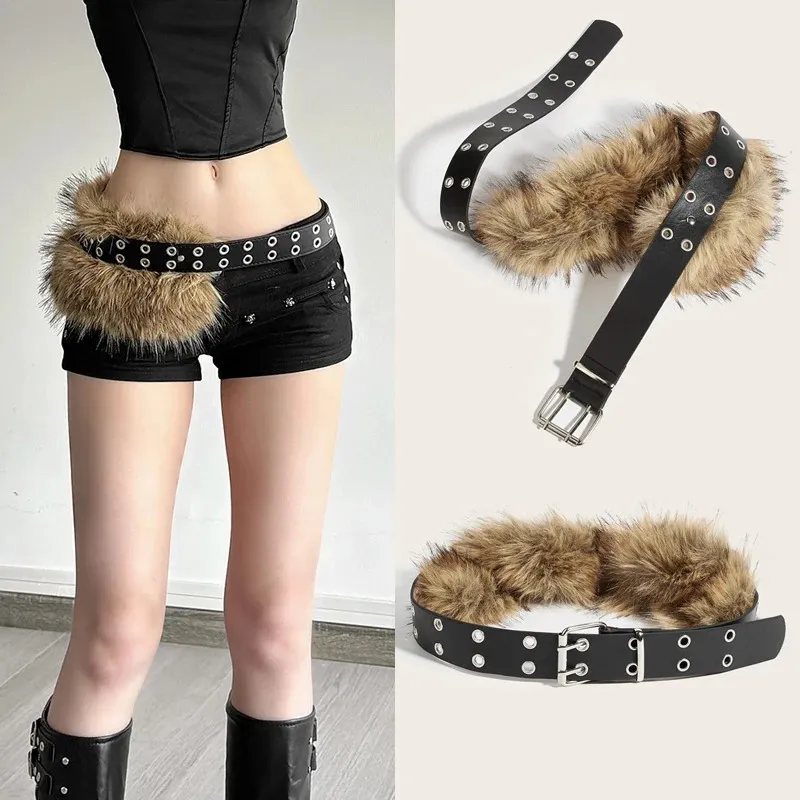 Fake Furry Y2K Waist Chain Belt Retro Plush Imitation Fur Waist Seal ...