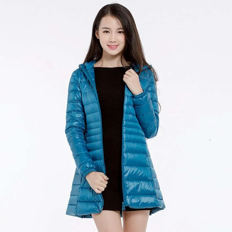 Lightweight Women's Mid-Length Down Jacket with Hood, Slim Fit, Plus ...