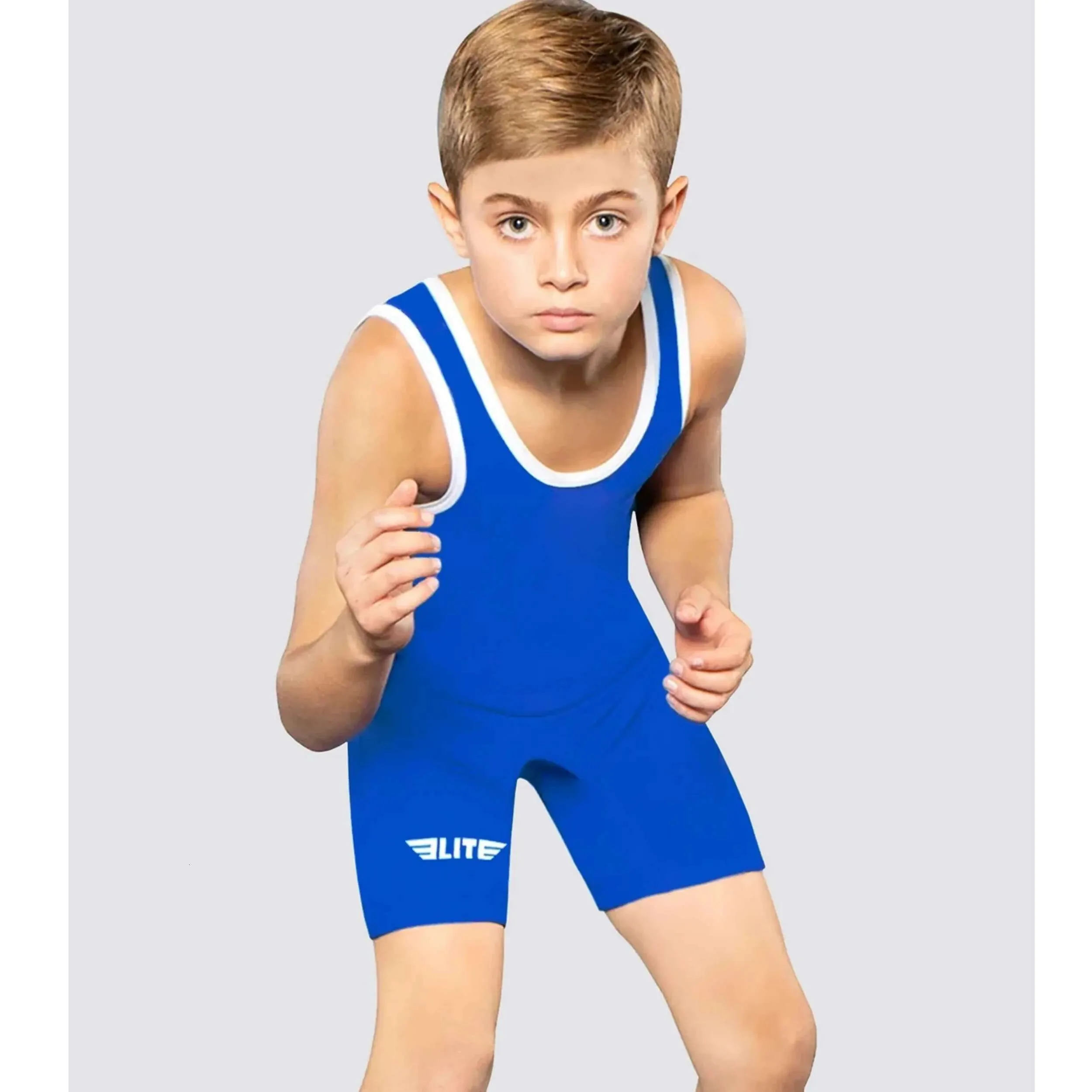 Kids Wrestler One Piece Singlet R Gym Outfit Rowing Suit Weight Lifting ...