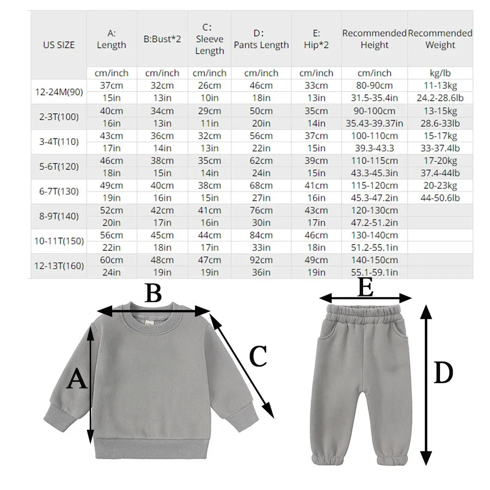 Kids Fleece Tracksuit Set Long Sleeve Hoodie Sweatshirt Solid Warm ...