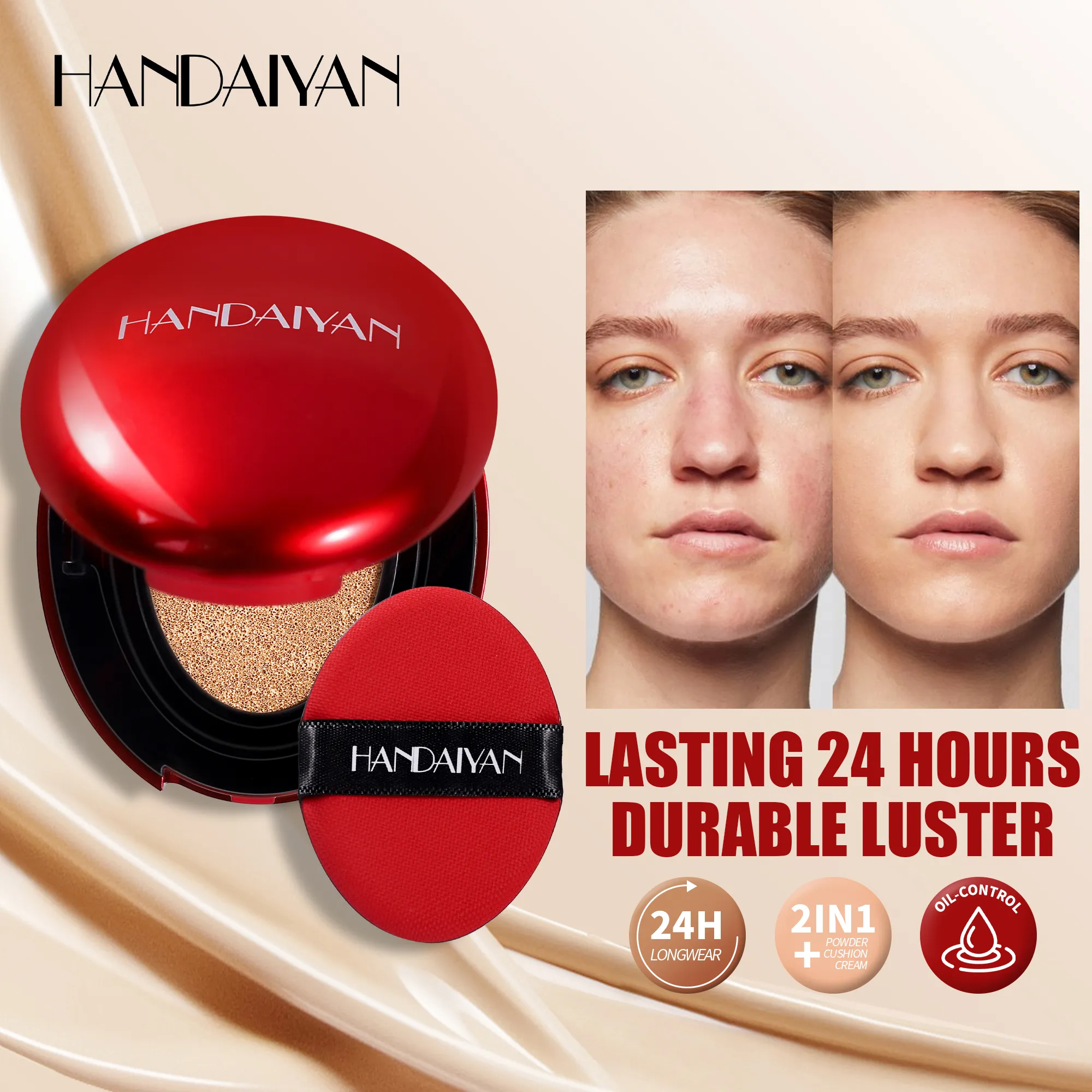 HANDAIYAN Red Cushion Foundation Makeup 6g Herbal Oil-control for ...