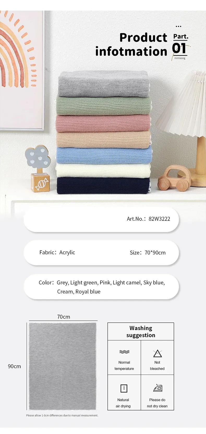 Baby Blankets Knitted Wool Jacquard Animal Plaid 35.4 × 35.4 in Infant ...