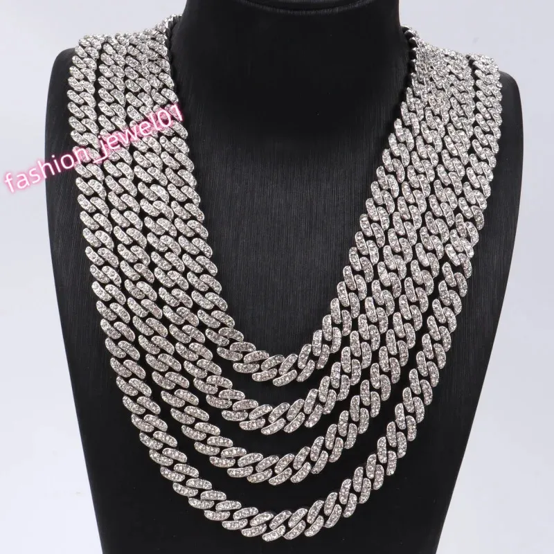 Iced Out 9MM Miami Cuban Link Chain For Men Women Icy Crystal Stone ...