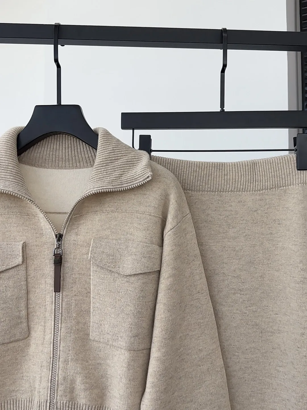 Women's Cashmere Knit Jacket and Skirt Set with Zipper and Pockets in ...