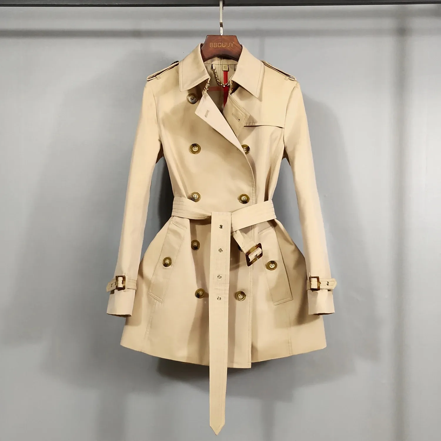British Waterproof Womens Trench Coat Elegant Khaki Double Breasted ...