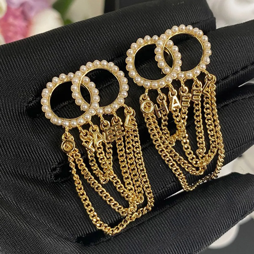 Crystal Classic Designer Letter Stud Earrings with Tassels, Dangle Drop ...