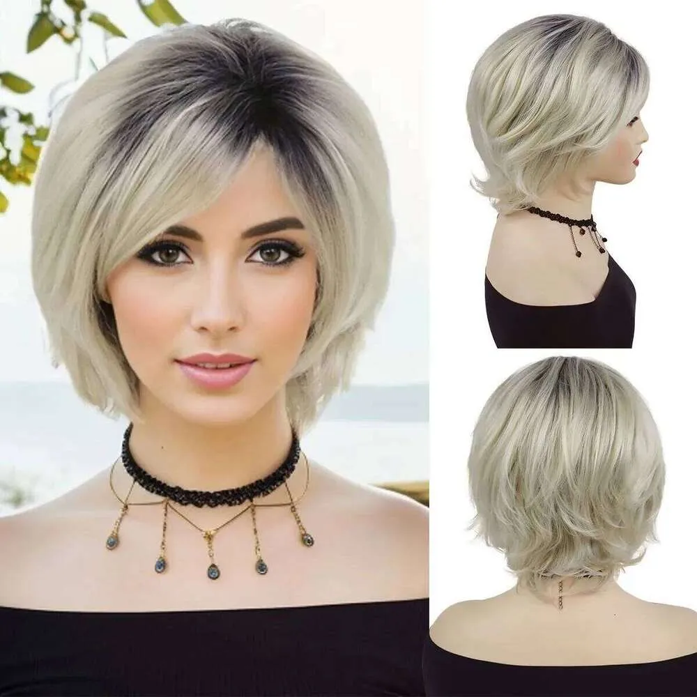 Short Synthetic Bob Wig for Women with French Lace Base and Soft Ombre ...