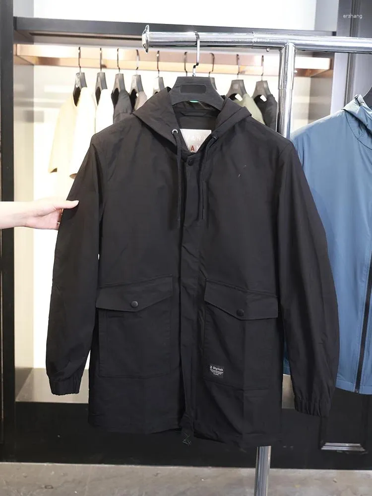 Men's Polyester Fiber Trench Coat with Hood and Zipper Closure Mid ...