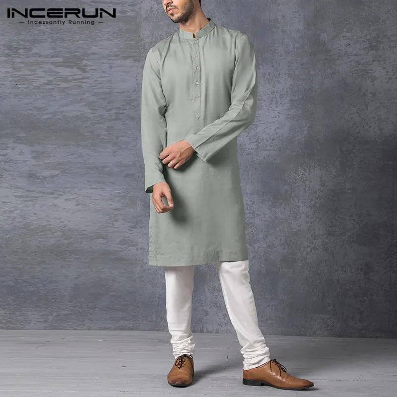 Islamic Style Men's Muslim Thobes For Men With Solid Button And Long ...