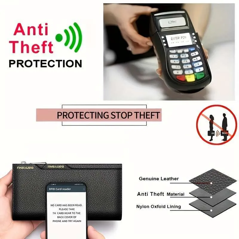 Banyanu Men's Genuine Cowhide Leather Large Capacity Multi-Card Clutch ...