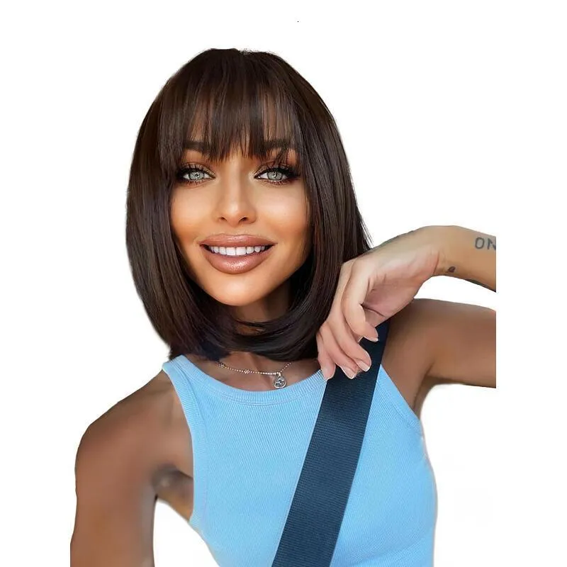 14 Inch Straight Wig Sleek Chin Length Bob Wig With Bangs, Heat ...