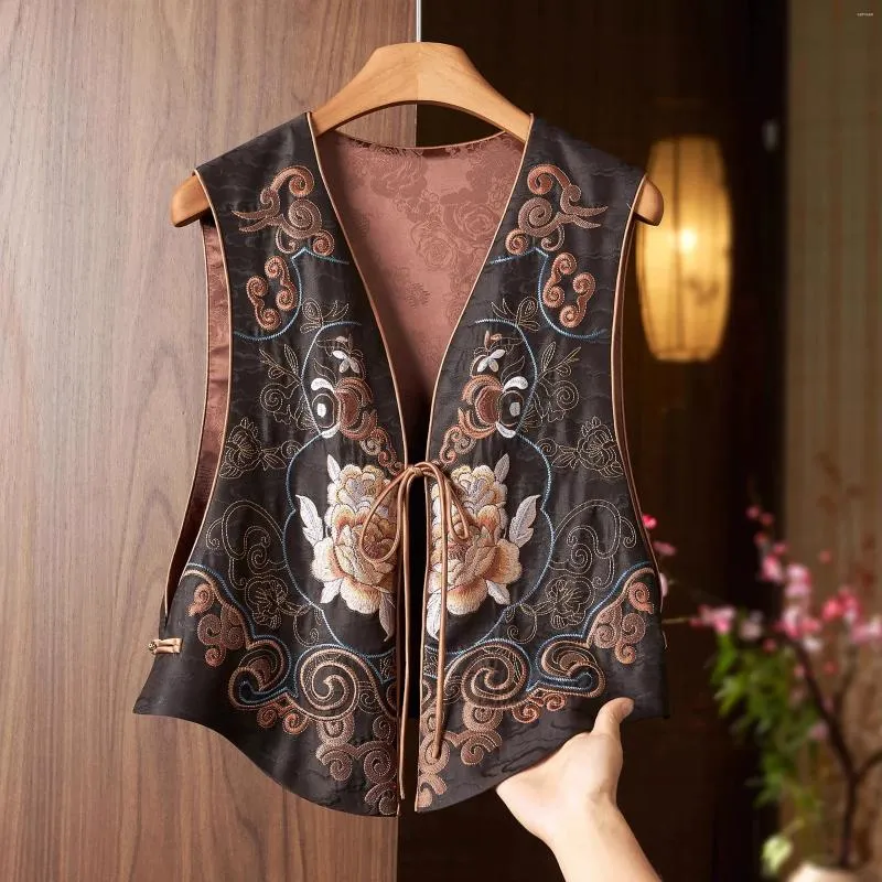 Ethnic Clothing Satin Silk Vest Jacket for Women V-Neck Chinese Style ...