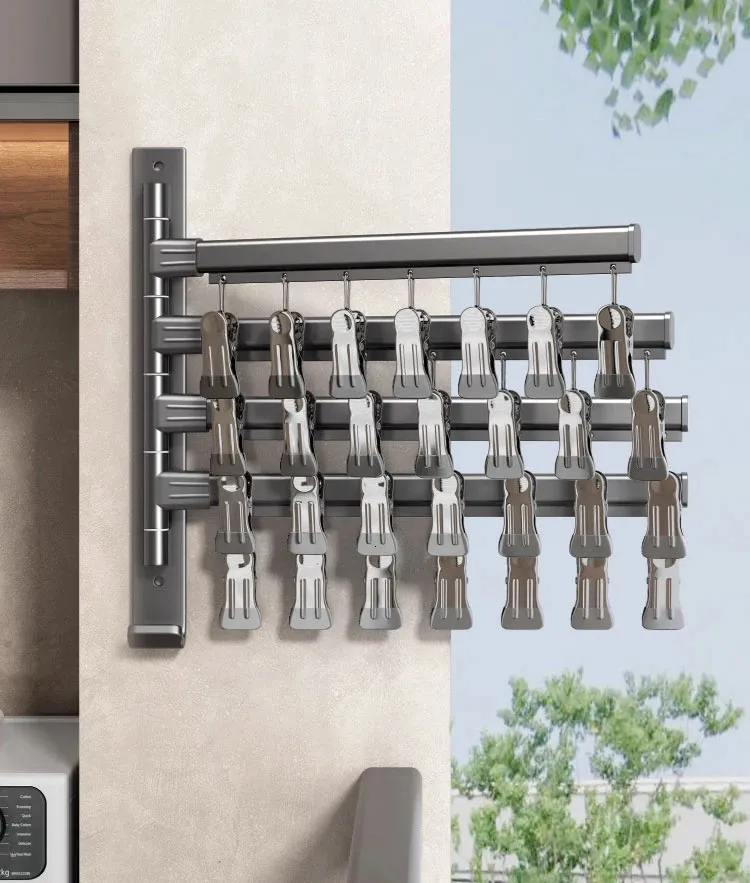 Wall Mounted Folding Sock Rack With Multiple Clips Rotatable Plastic ...