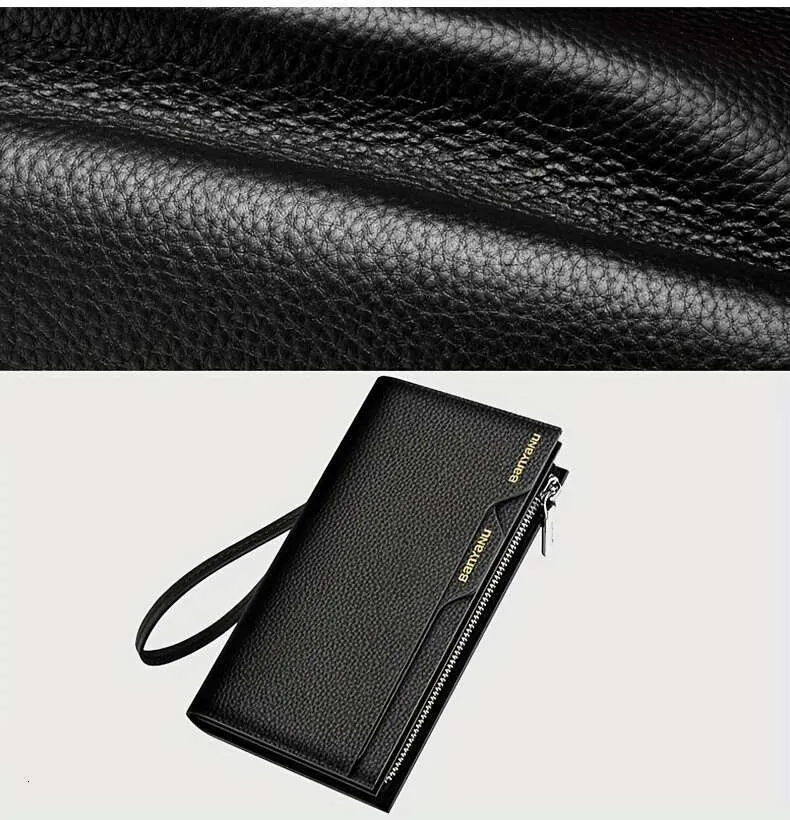 Banyanu Men's Genuine Cowhide Leather Large Capacity Multi-Card Clutch ...
