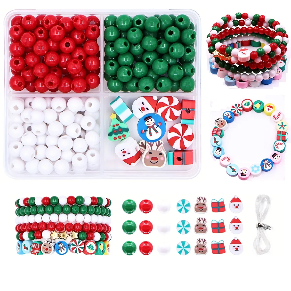 Christmas DIY Beaded Bracelet Kit with Red, Green, and White Polymer ...