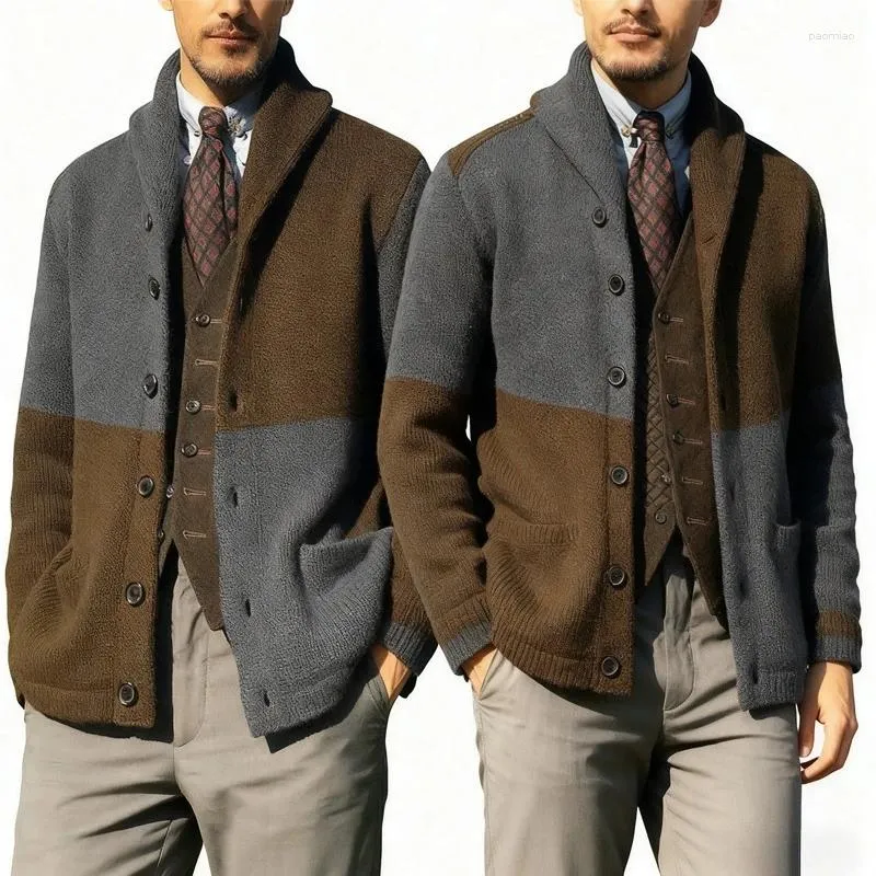 Men's Color Block Knit Cardigan Sweater Loose Fit Single-Breasted ...