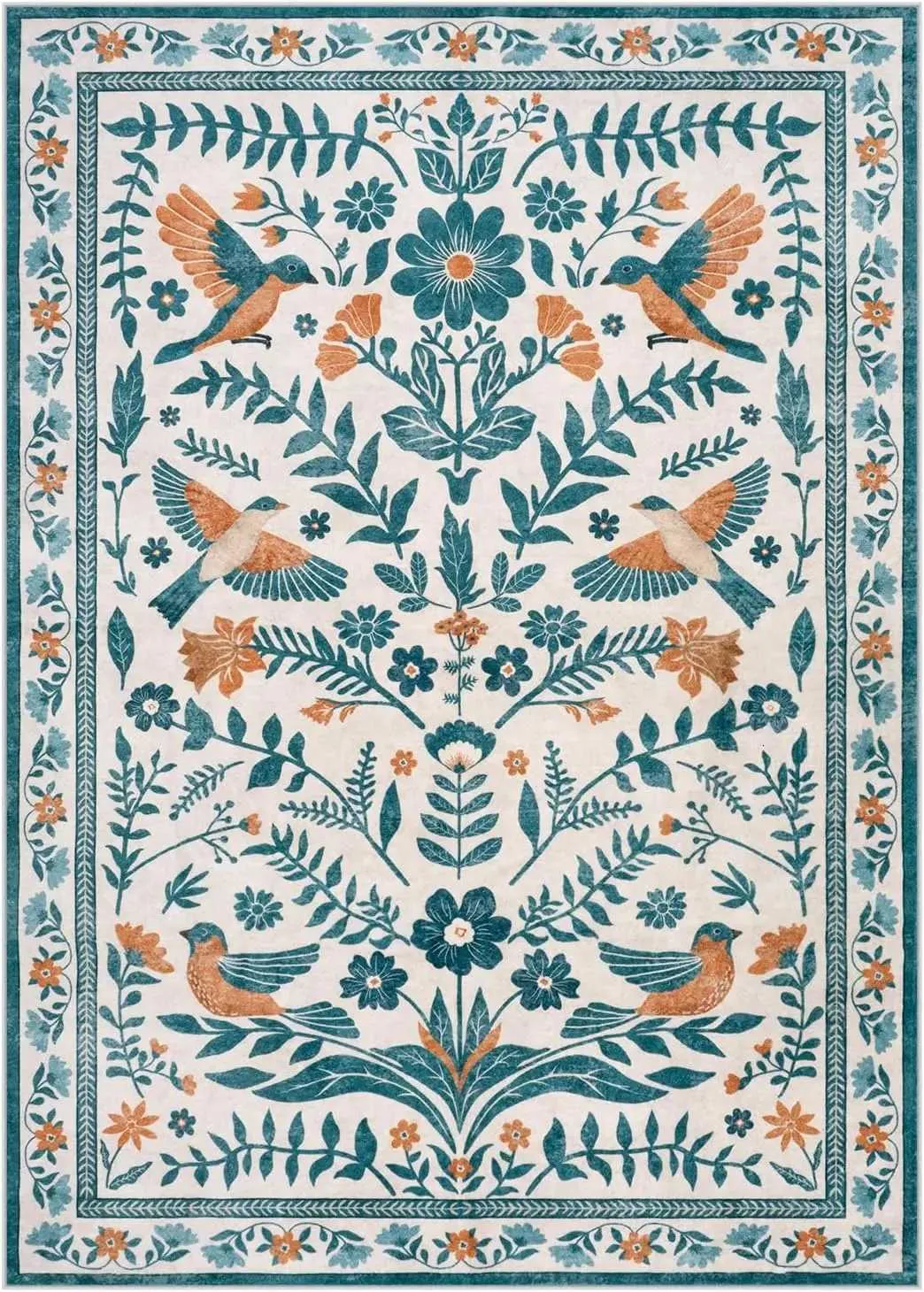 Boho Purple Floral Bird-Printed Carpet 5 ft Round Soft Rug for Living ...