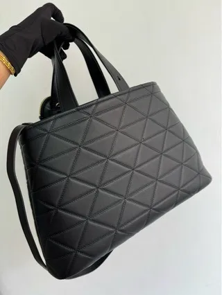 Designer Tote Bag 15 in Large Horizontal Style Black Polyester with ...