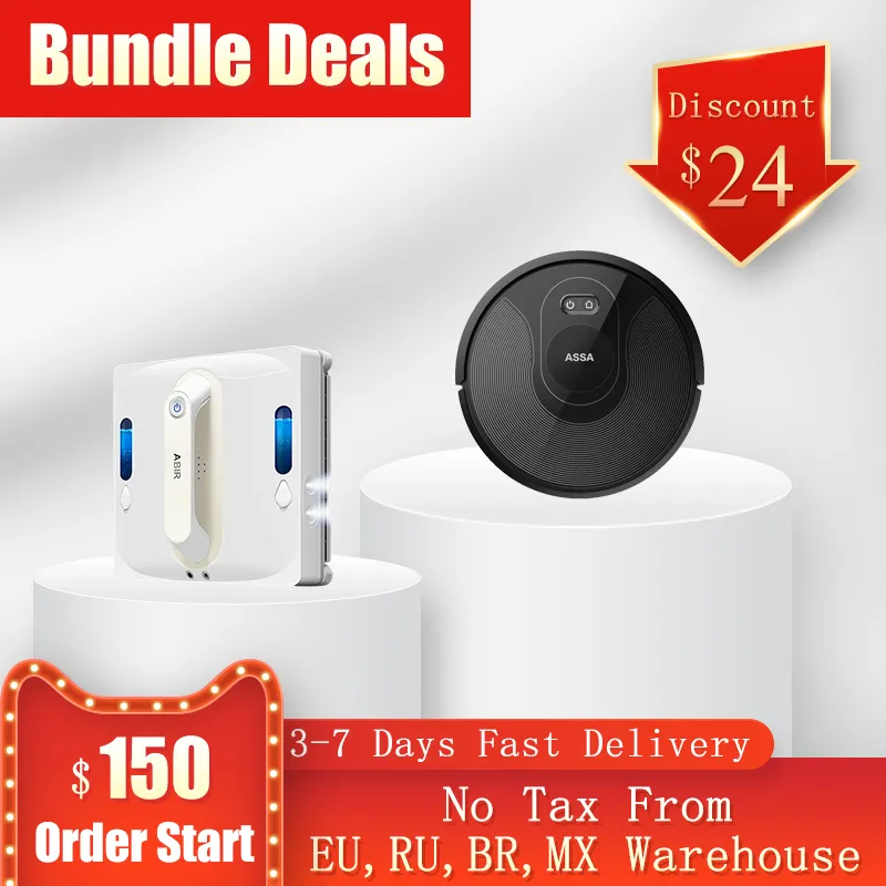 ABIR Self-charging Robot Vacuum Cleaner and 4-Way Water Spray Window ...