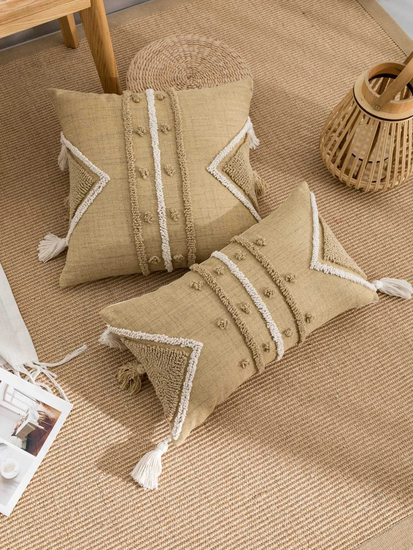 Pillow Case Canvas Pillow Cover with Triangular Line Pattern Looped ...