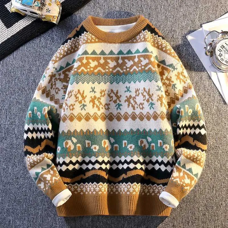 Men's Pullover V-Neck Sweater Thick Wool Liner Round Neck Long Loose ...