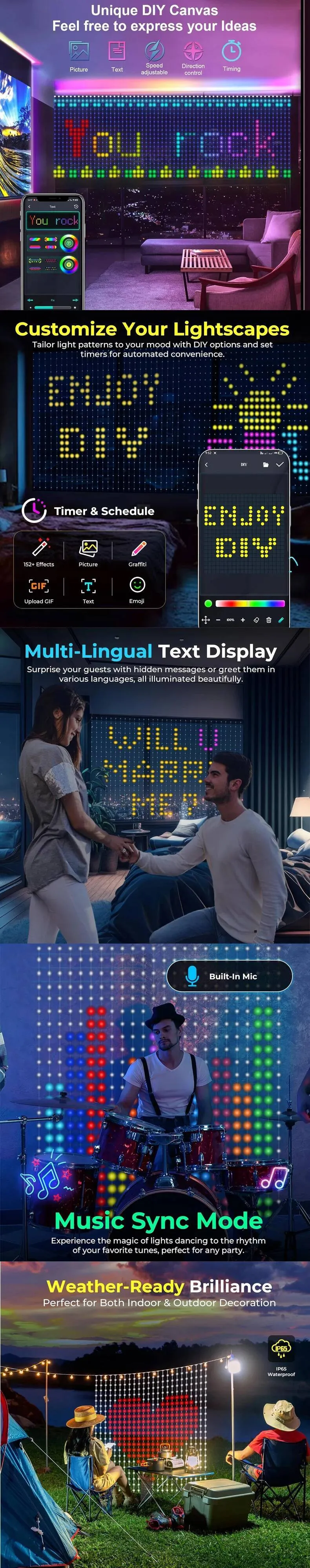 USB Remote Control Multicolor LED Curtain Fairy Lights with Bluetooth ...