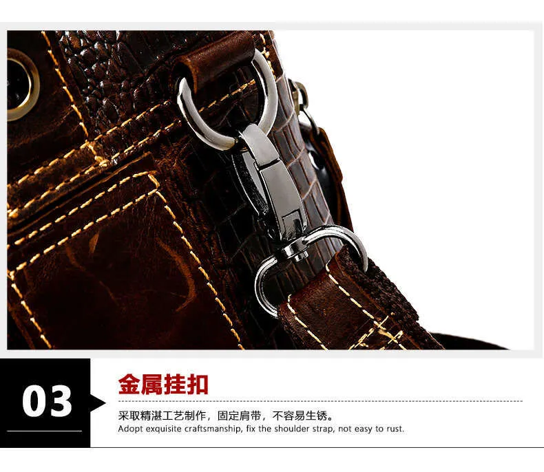 Crocodile Pattern Genuine Leather Extra Large Mens Casual Shoulder ...