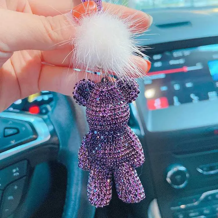 Mink fur charm keychain with crystal pillar pattern and Konerupine ...