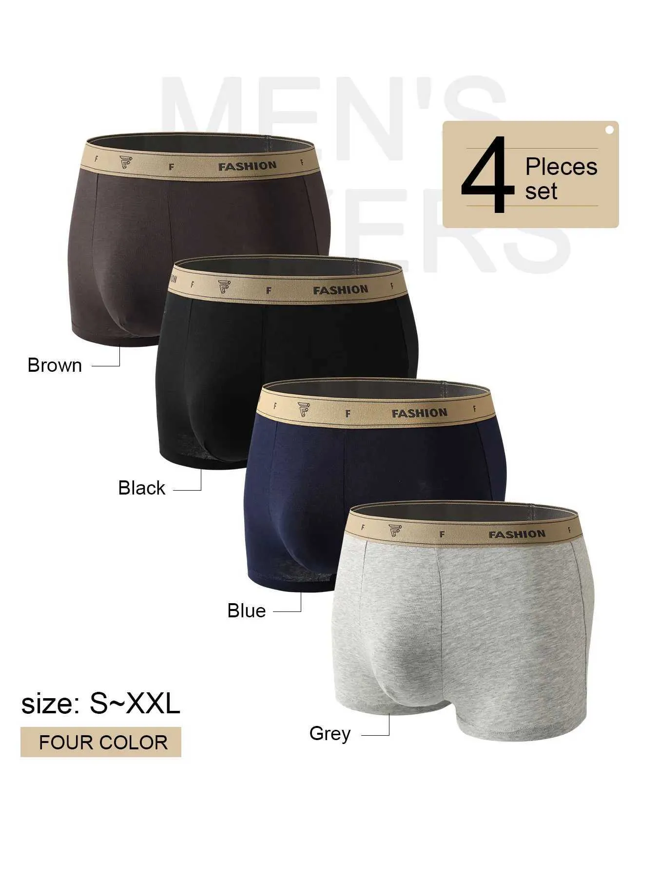4-Pack Mens Polyester Knit Boxers with Fashion Waistband and Letter ...