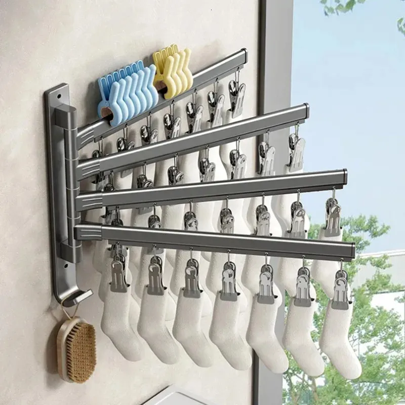 Wall Mounted Folding Sock Rack With Multiple Clips Rotatable Plastic ...