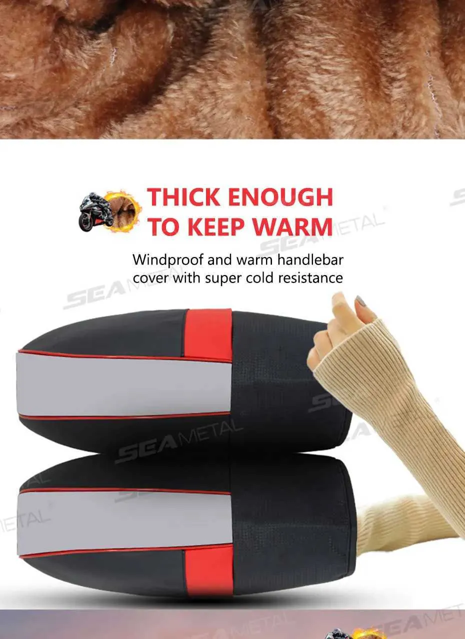 SEAMETAL Waterproof PU and Velvet Motorcycle Handlebar Covers Thermal ...
